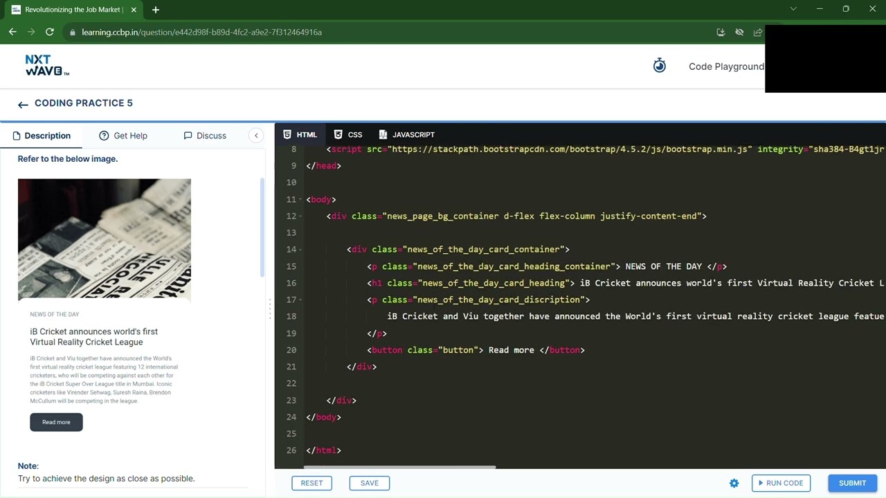 News Page | Bootstrap | Coding Practice 5 | NxtWave | ccbp 4.o