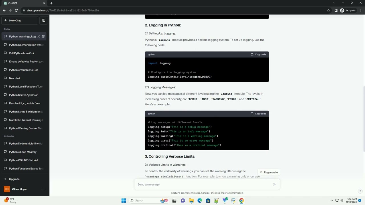 Python Warnings and logging verbose limit