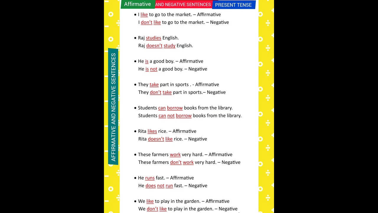 affirmative and negative sentences present tense