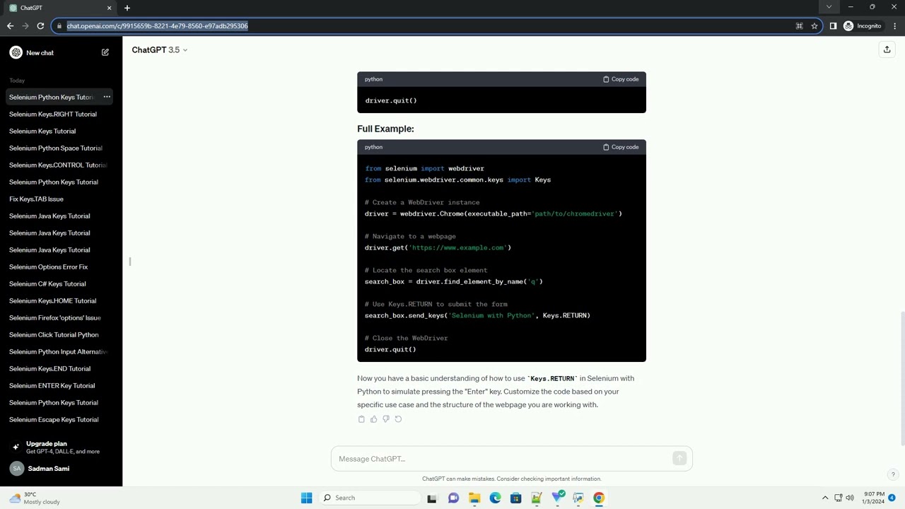 keys return selenium python