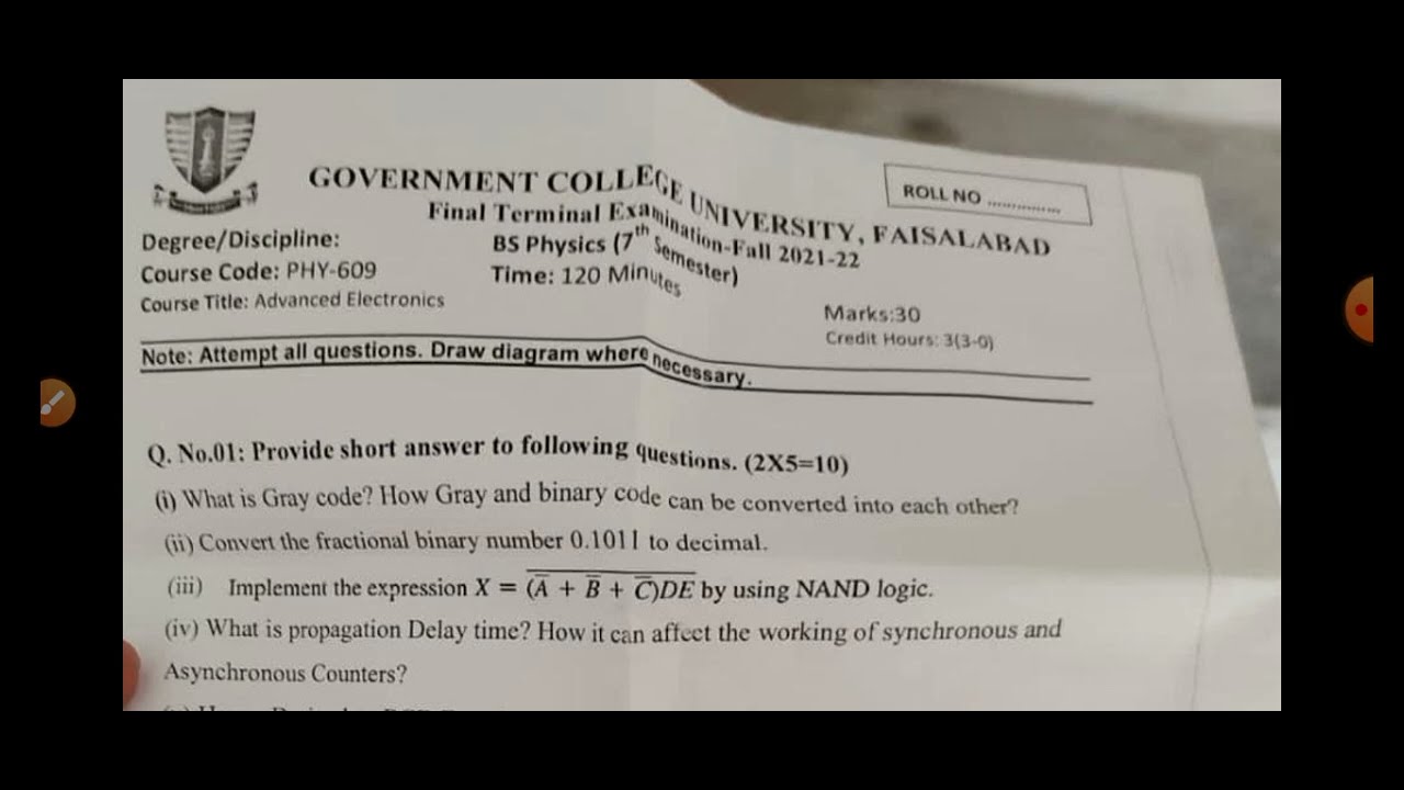 BS Physics GCUF Main campus papers II affiliated colleges