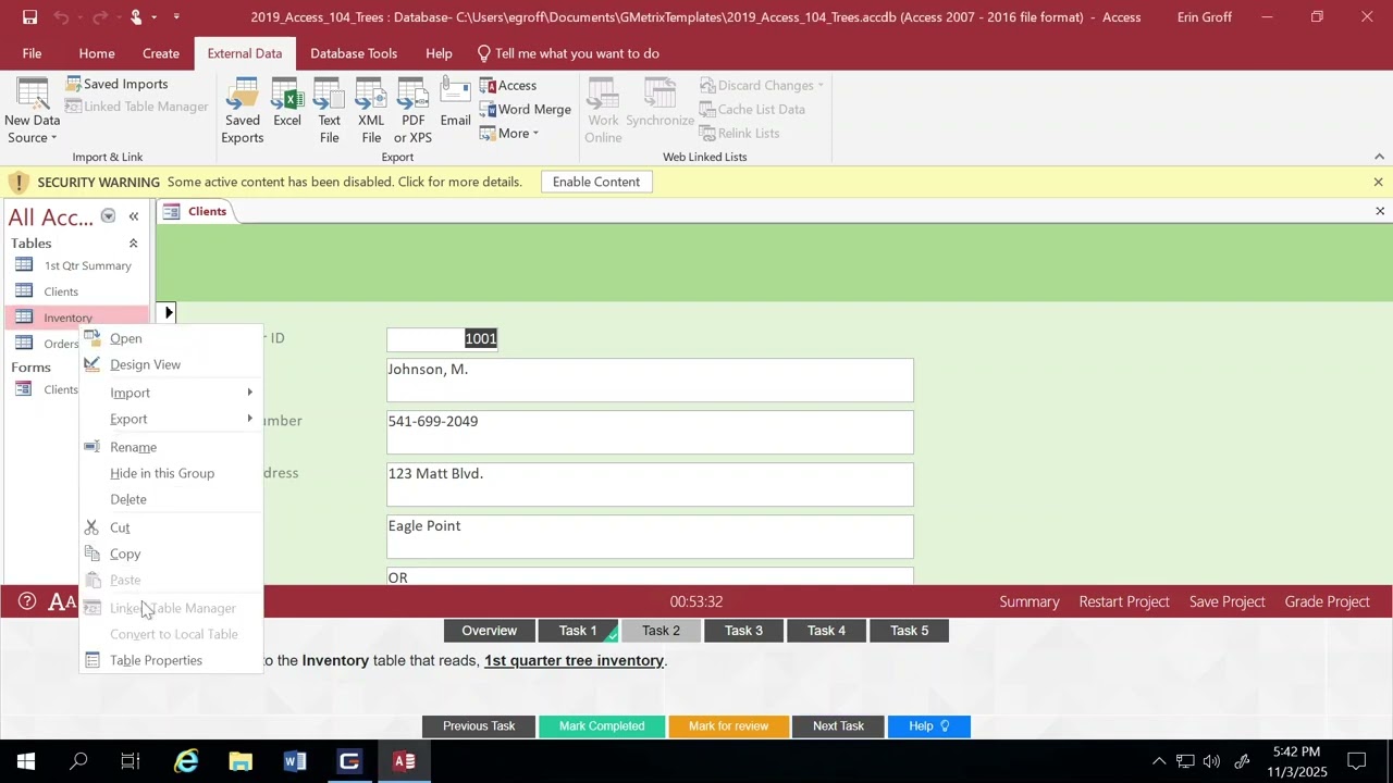 Access 2019 Practice Exam 1 Project 4