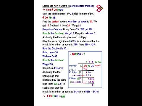 Trick 352 How to find square root of a 5 or 6 digit perfect square number Long Division Method