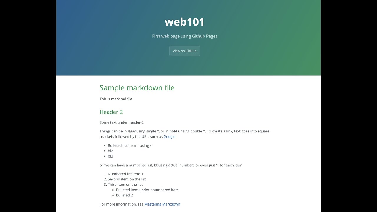 Creating a web age using Github Pages