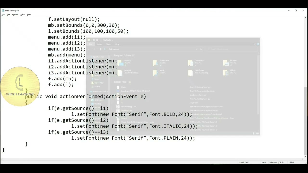 Java | Swing class 'JCheckBoxMenuItem - add ActionListener #2' | CodeLearning