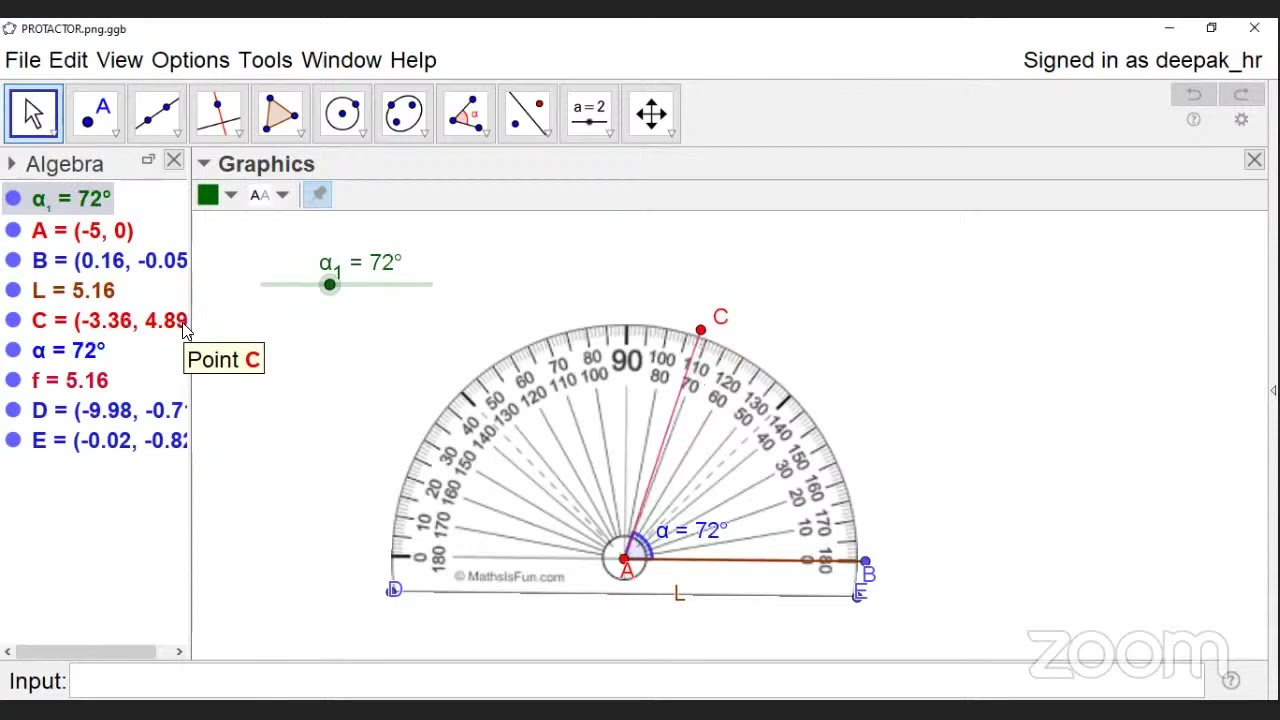 ANGLE MEASUREMENT BY PROTACTOR USING GEOGEBRA