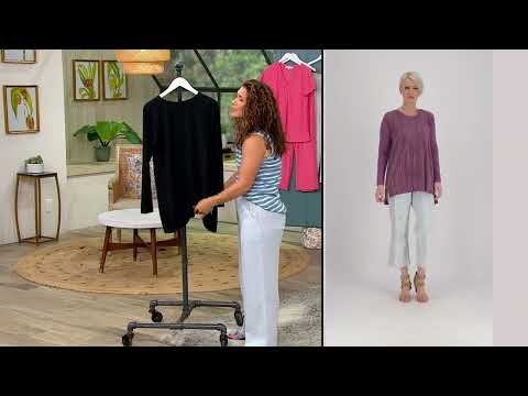 LOGO by Lori Goldstein Knit Plisse Mixed Media Hi-Low Top on QVC