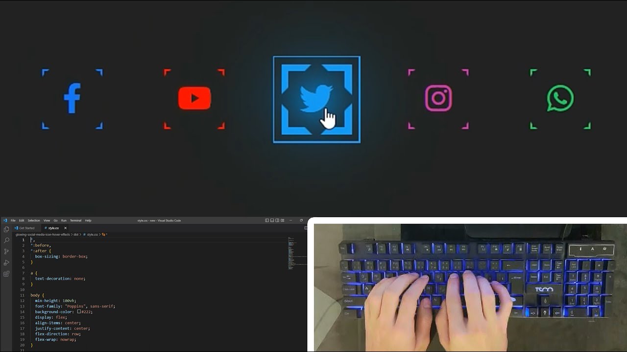 ASMR Programming - Glowing Social Media Icon Hover Effects using HTML CSS - No Talking