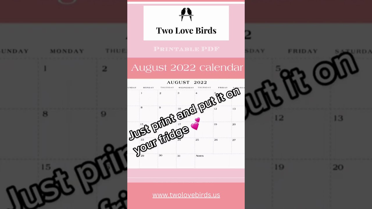 August 2022 Printable Calendar PDF| Print PDF and Put It On Your Fridge