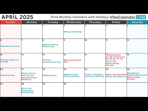 April 2025 Calendar with Holidays and Observances (All) #calendar #april #holiday