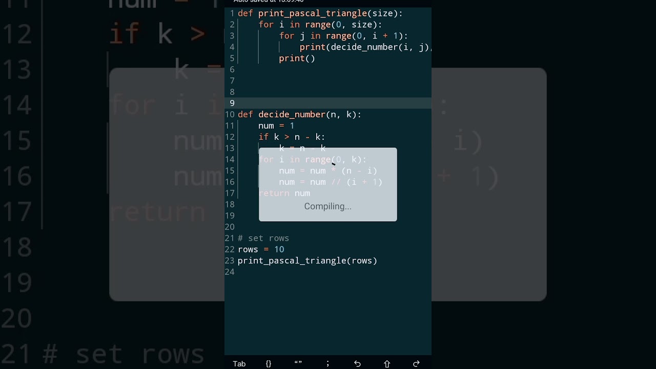 Python Program to print pascal triangle in rows #shorts #viralvideo #coding #programming #pattern