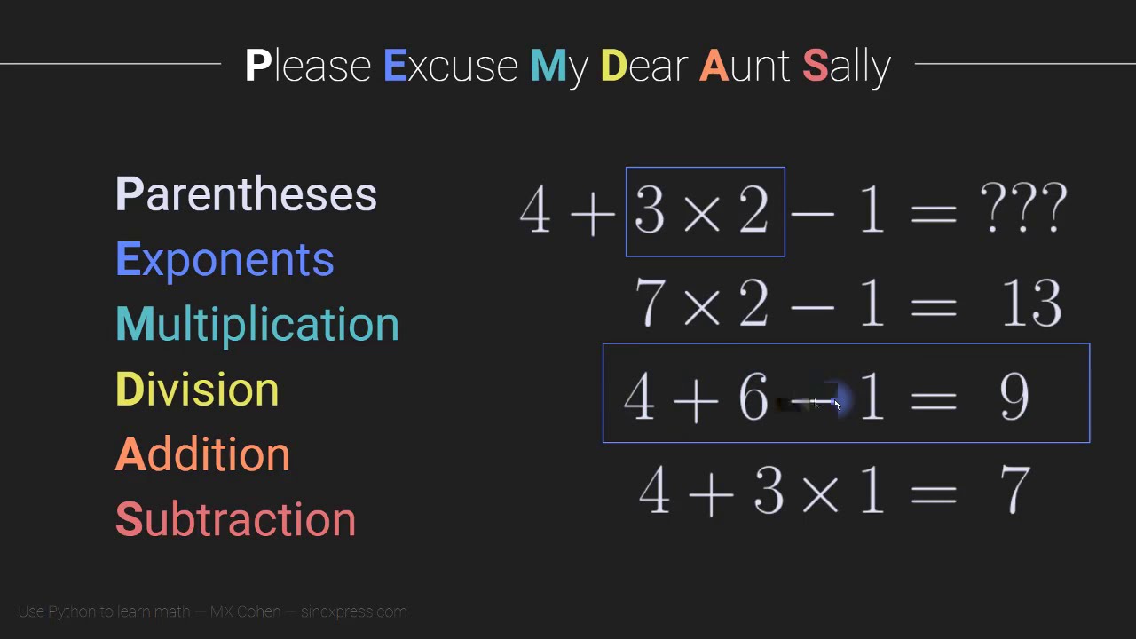 Order of operations in arithmetic (using Python)
