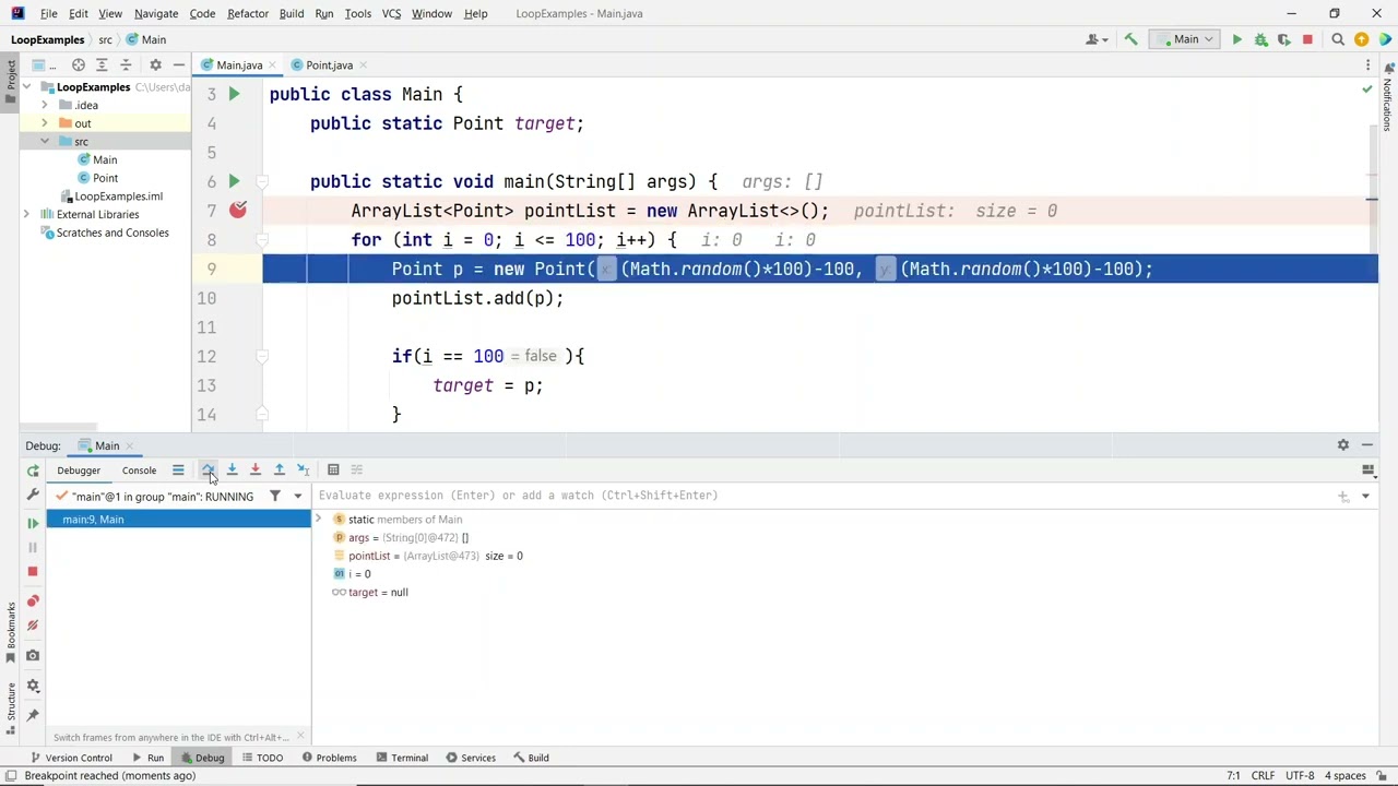 Code tracing example - using the debugger to find cause of null pointer