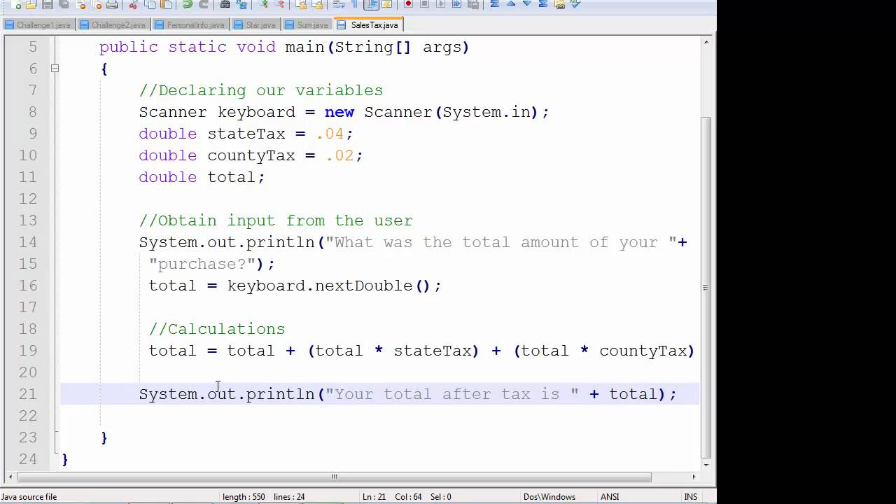Java Tutorial - 6 - Input from the keyboard