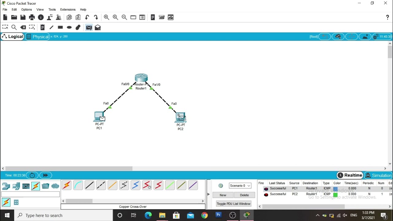 Two Pc And One Router(Cisco Packet Tracer)