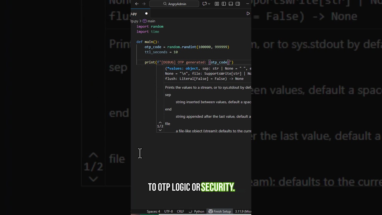 Stop Guessing OTPs — Build One Properly in Python  #coding #fyp #python