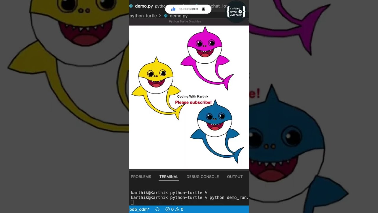How to draw Shark using python turtle | Python Turtle Graphics 17 |New Baby shark with Python Turtle