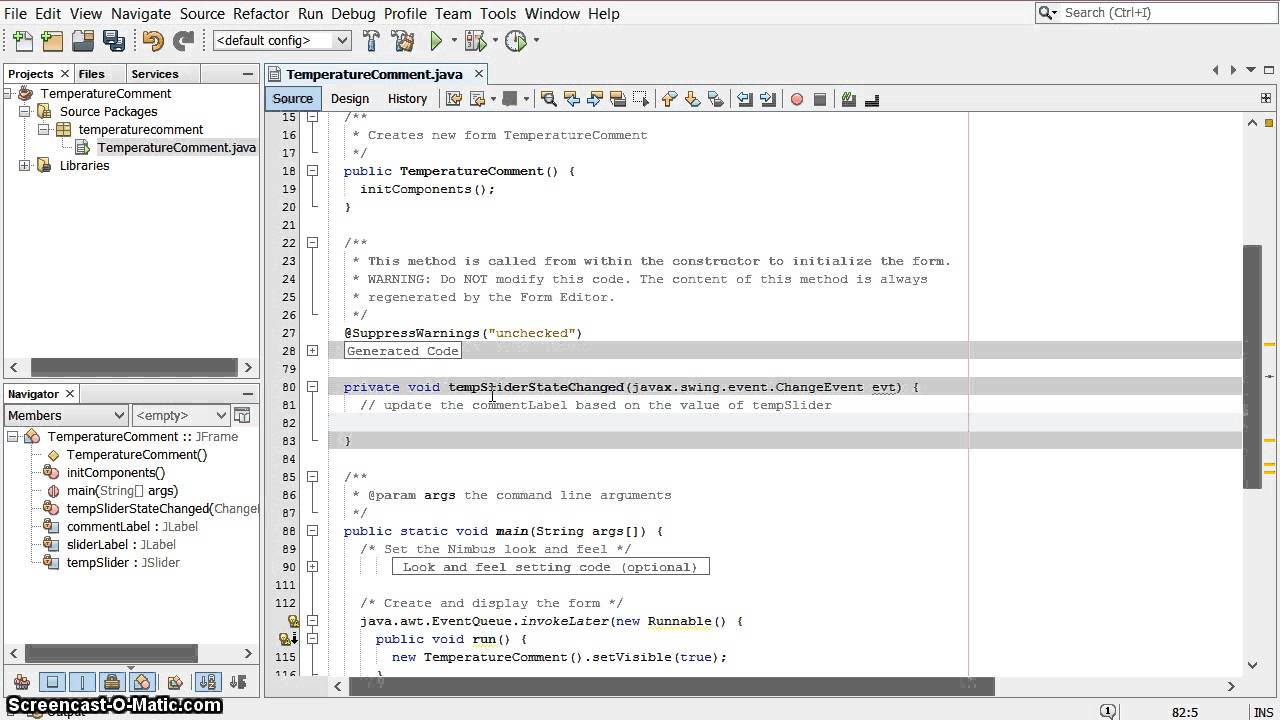 TemperatureComment - Events and Sliders in Java