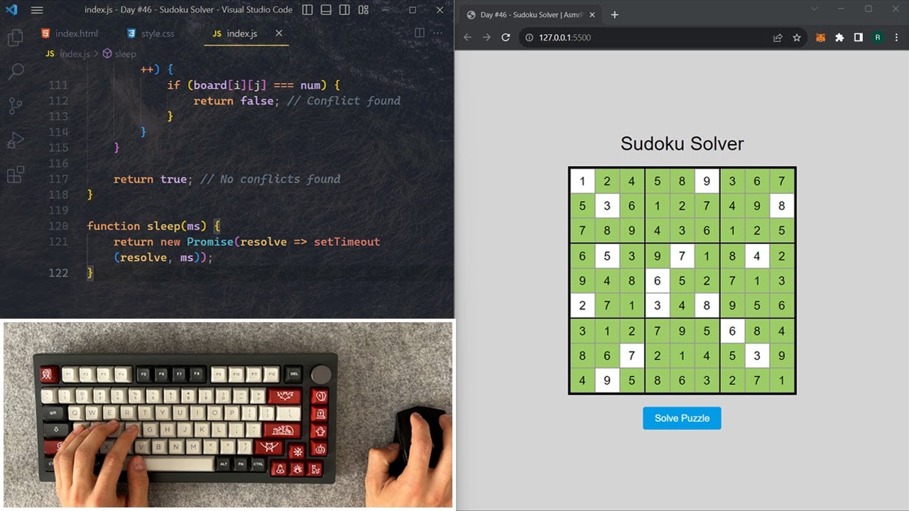 ASMR Programming - Sudoku Solver in JavaScript - No Talking