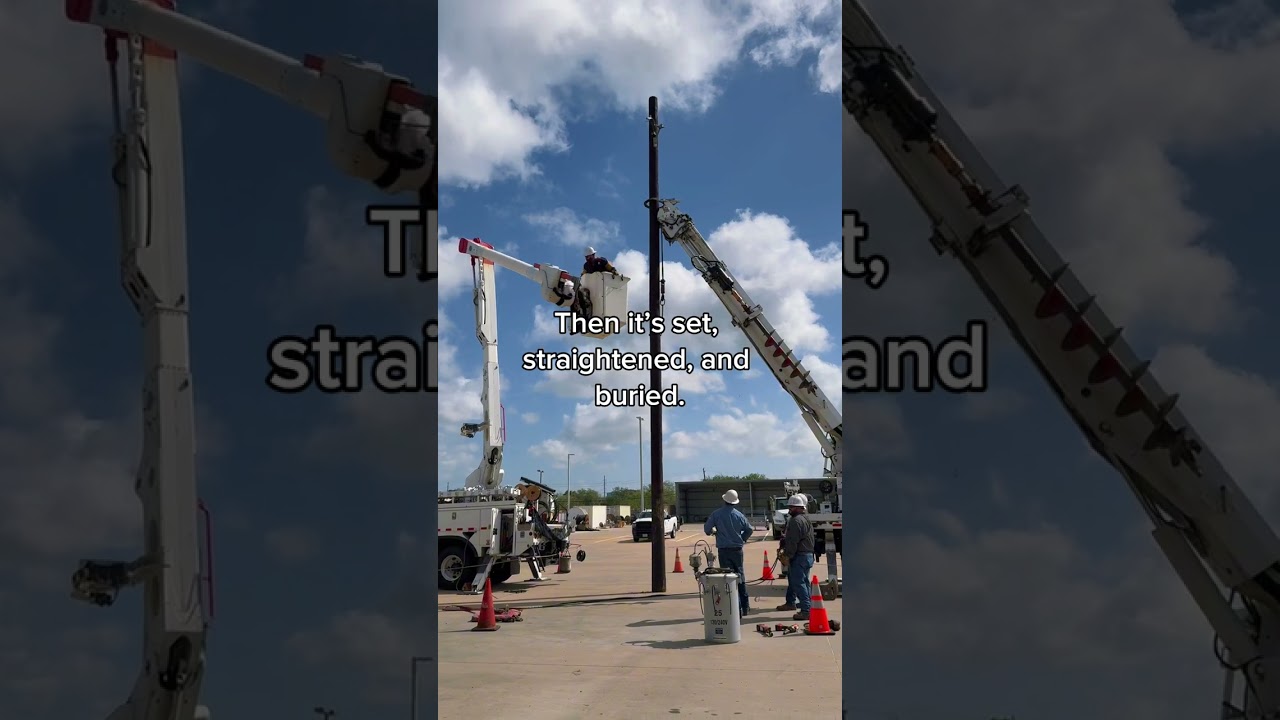 AEP Texas Lineworkers: How to Set Up an Electrical Pole!