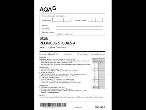AQA GCSE RELIGIOUS STUDIES A PAPER 1 MAY 2023 QUESTION PAPER (8062/12: Catholic Christianity)