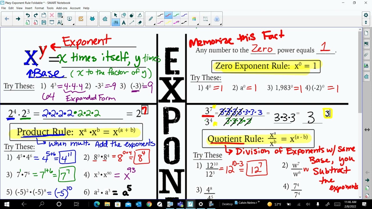 Exponent Rules Foldable and Practice