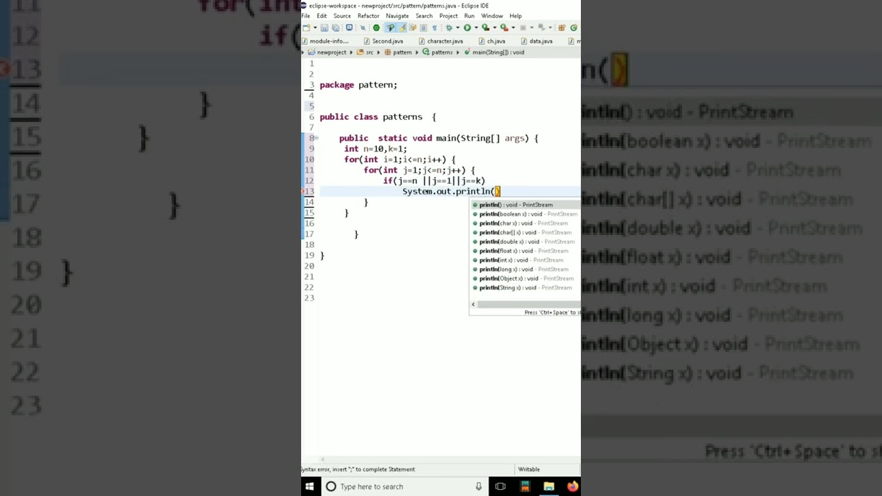 N Pattern Program #shorts #tamil #java #programming