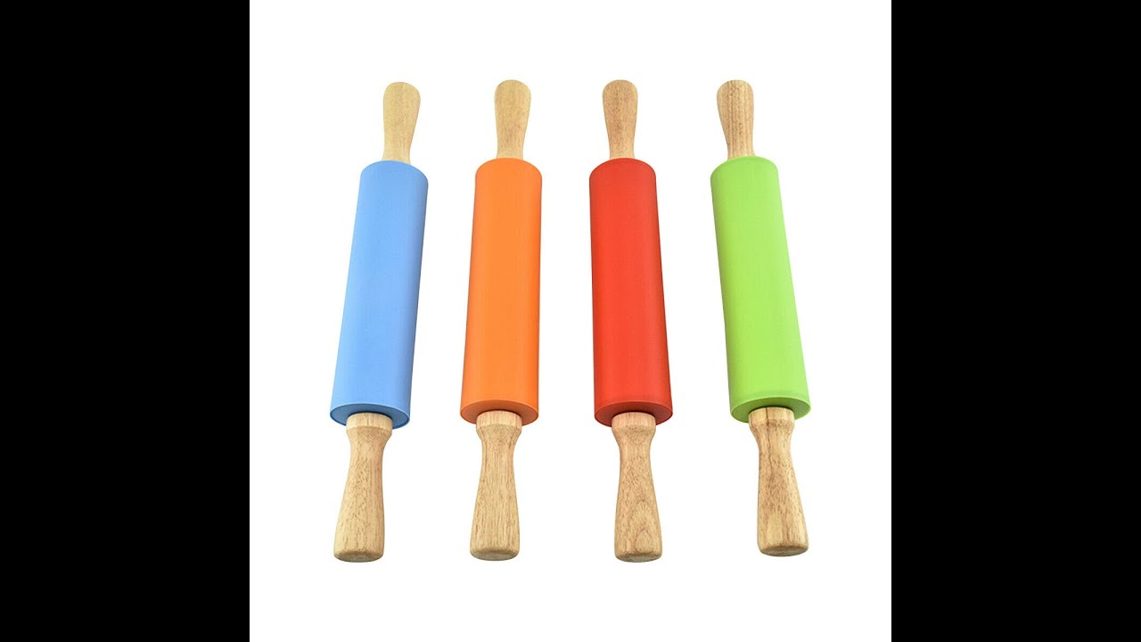 Non Stick Silicone Rolling Pin Wooden Handle Roller For Pizza Dough