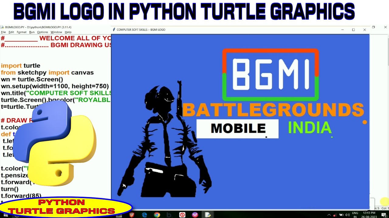 BGMI LOGO DRAWING USING PYTHON TURTLE GRAPHICS | BATTLEGROUNDS MOBILE INDIA DRAWING IN PYTHON TURTLE