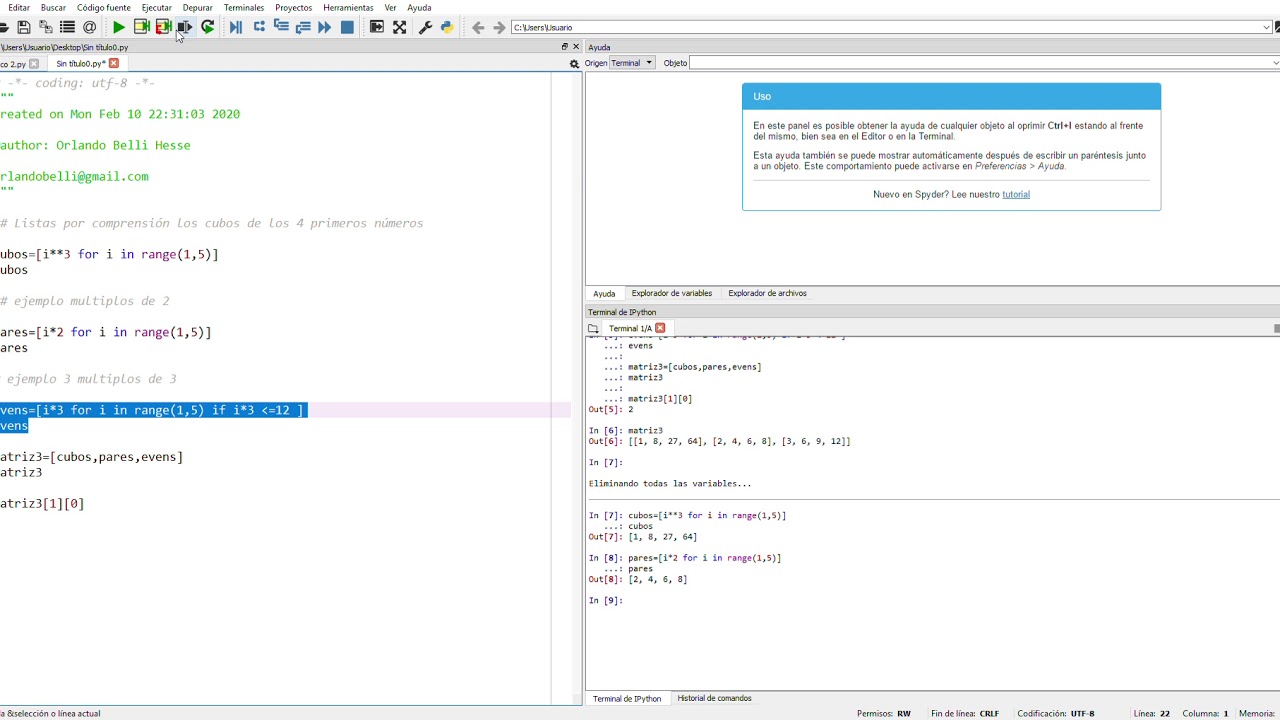 Listas y matrices en  Python