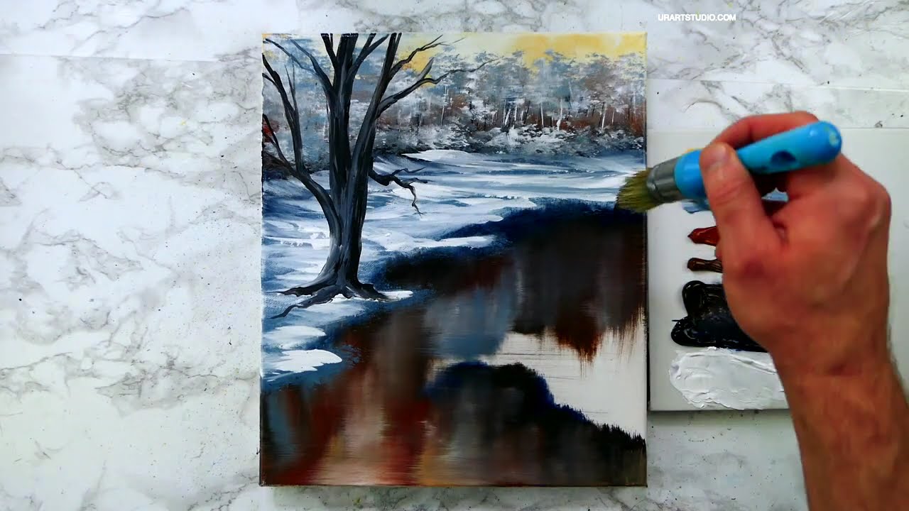 Cold Winter Morning | Landscape Painting | Oval Brush Technique