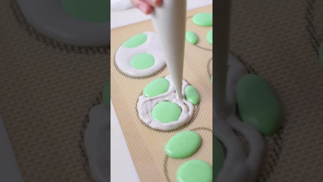 yoshi matcha macarons with a caramel center 💚