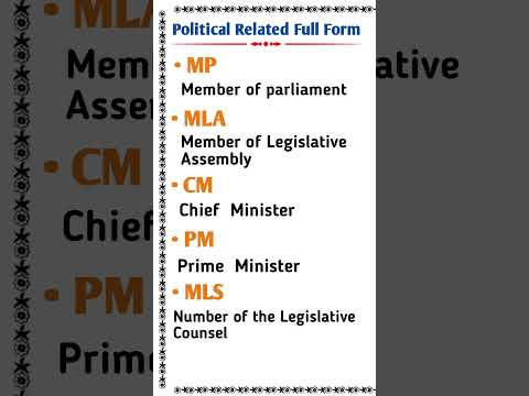 Political Related Full Form MLA, Mp, Cm, pm, MLC, #shortfeed #fullfrom #trend #politics #viral