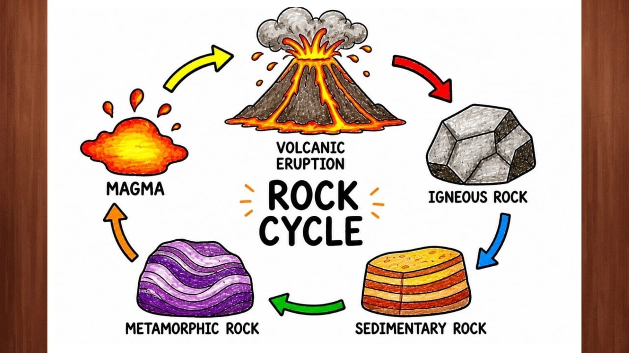 Draw Rock Cycle Step by Step | Quick & Simple Labeled Drawing Tutorial for School Project & Exams