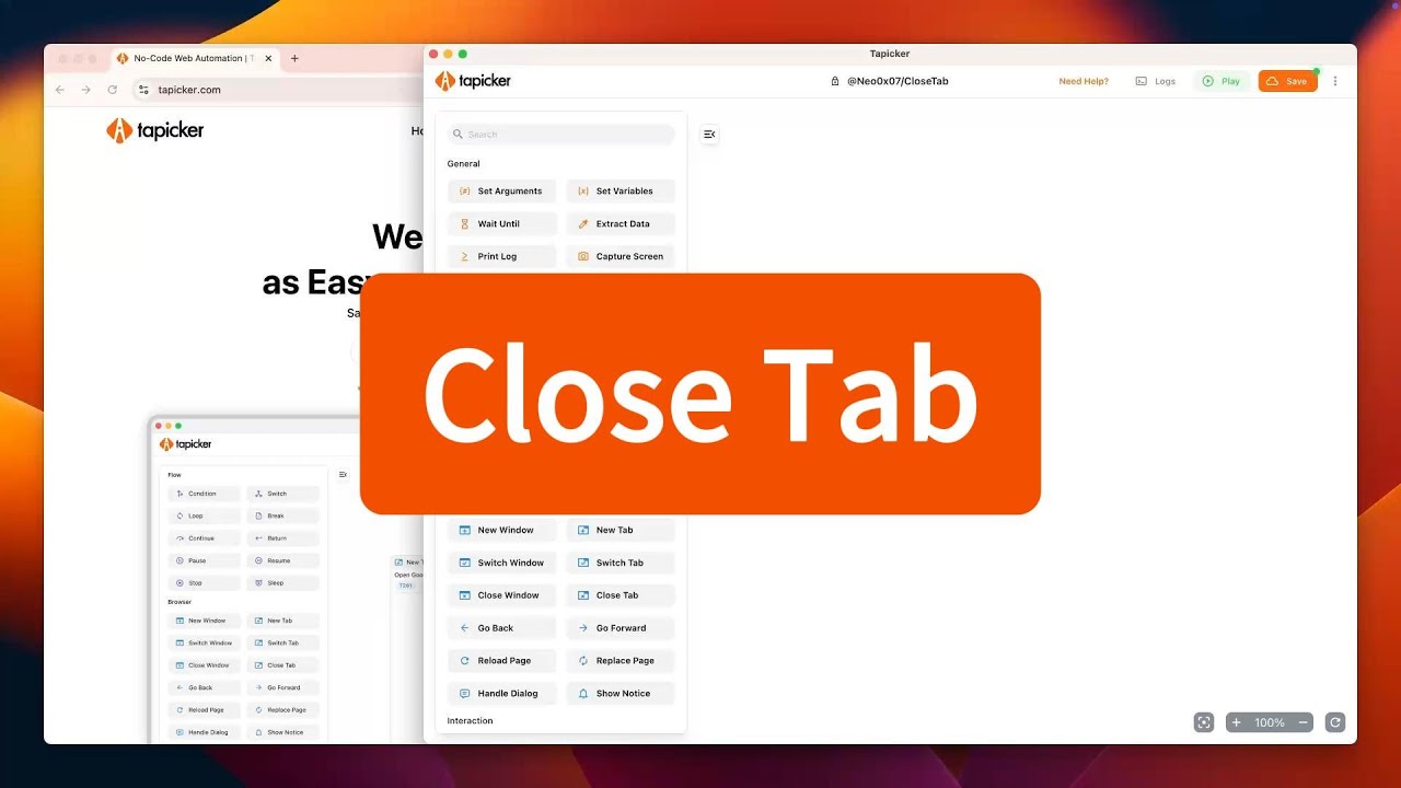 Close Tab | Tapicker