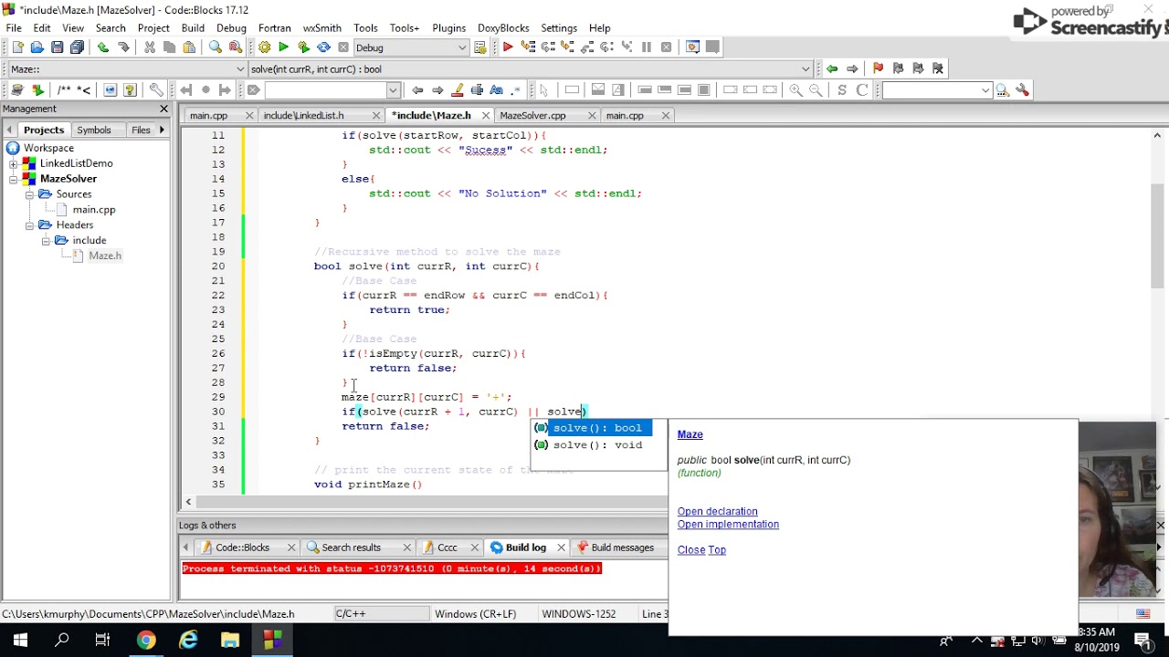 CS 2420 Recursion Maze Solution