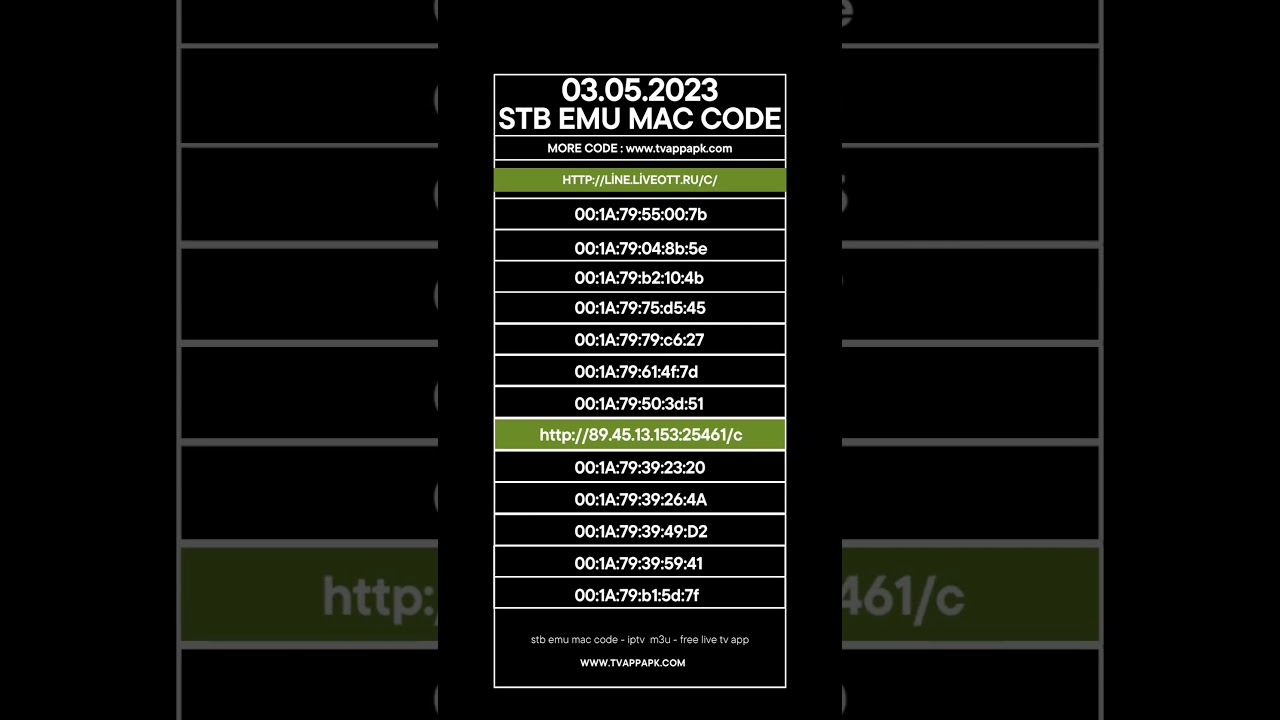 STB EMU MAC CODE DAİLY LİST [03.05.2023] [WWW.TVAPPAPK.COM]