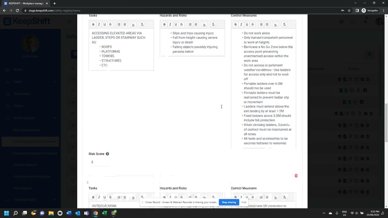 Create and Assign a Safe Work Method Statement (SWMS)