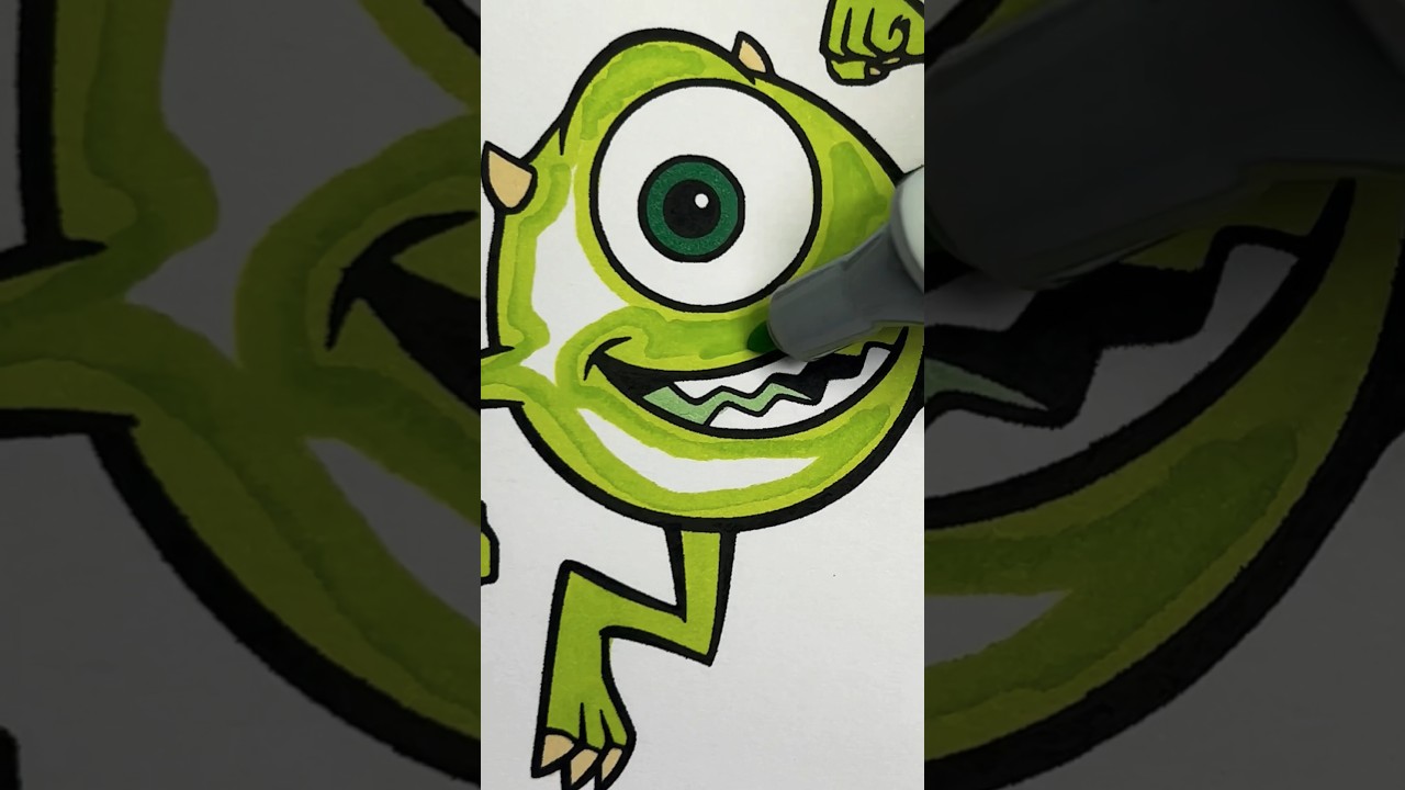 Coloring Mike Wazowski 💚 #coloring #art #monstersinc #shorts