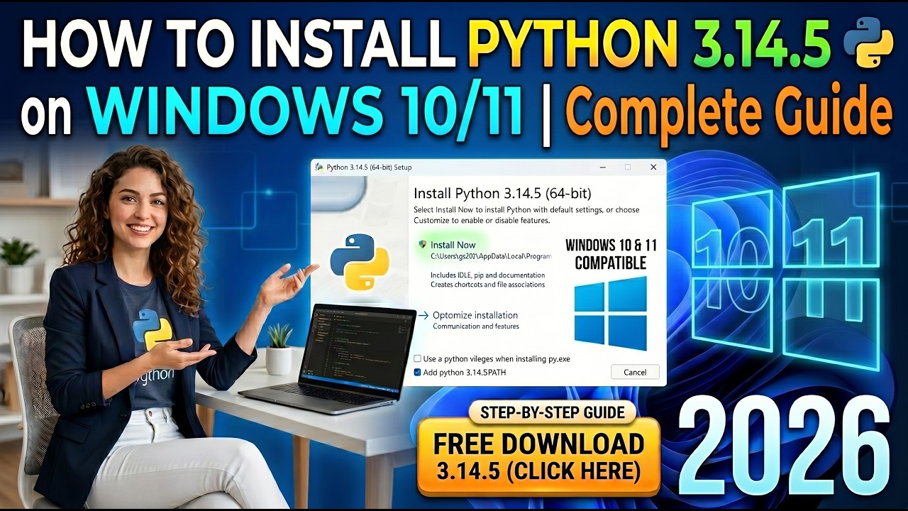 How to Install Python 3.14.5 on Windows 11 [ 2026 Update ] Python Programming Tutorial for Beginners