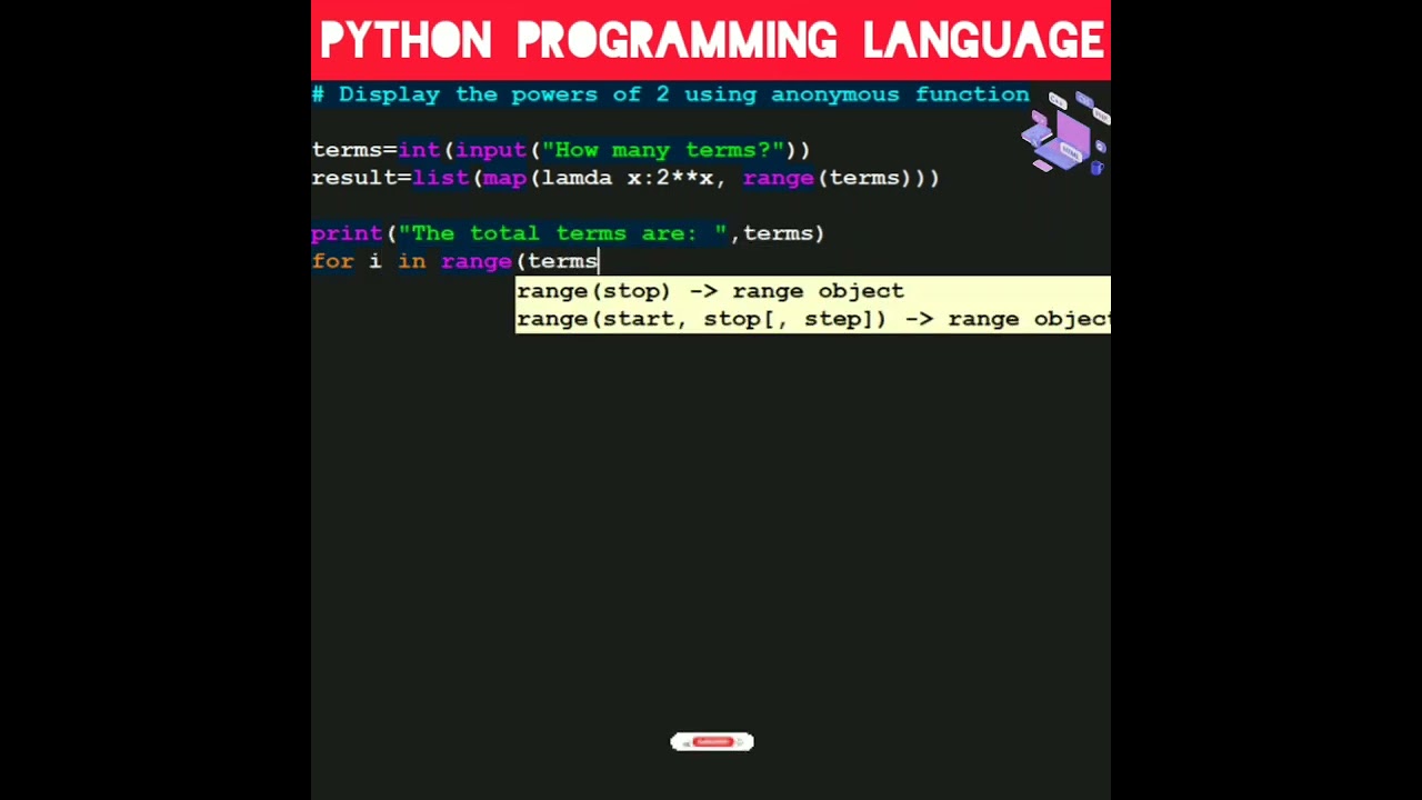 #python 80 To Display Powers of 2 Using Anonymous Function In Python | Computer Programming |#shorts