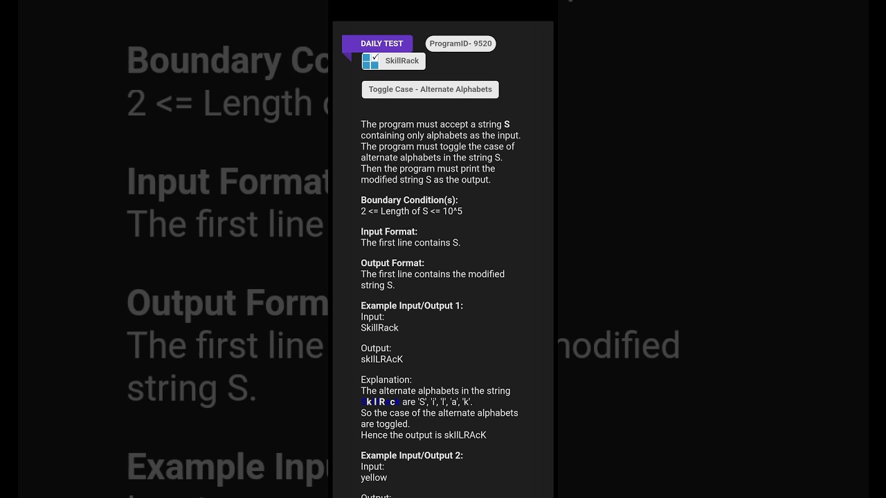 Skillrack Daily Test solution|01/10/2023|Skillrack Today Daily Test solution|Python|Toggle case