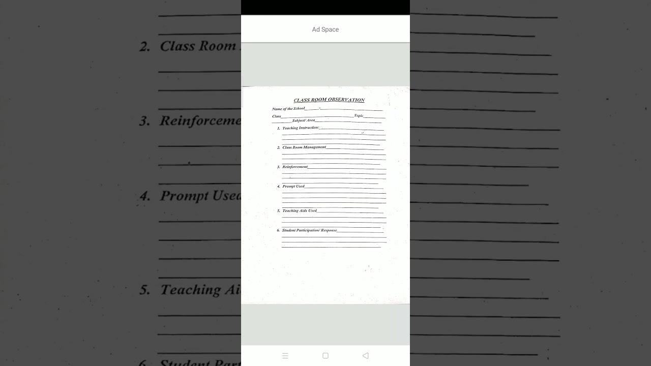 classroom observation format special B.Ed