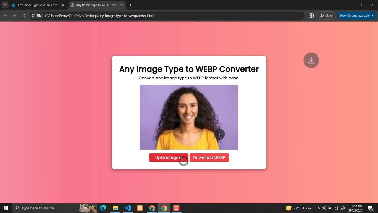 Any Image Type to WEBP Format Converter Using HTML, CSS and JavaScript with Source Code