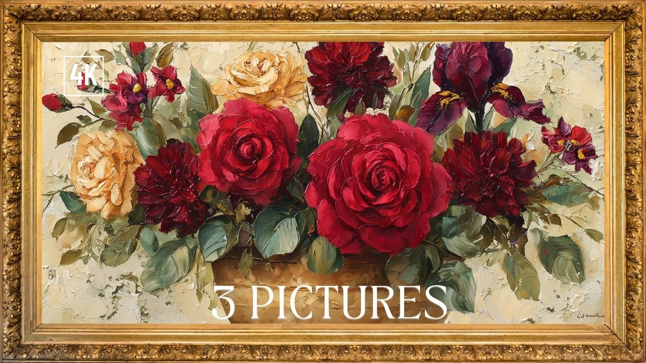 Classic Still Life Bouquet of Red Roses | Frame TV Art | Impressionist Flower Painting | Music