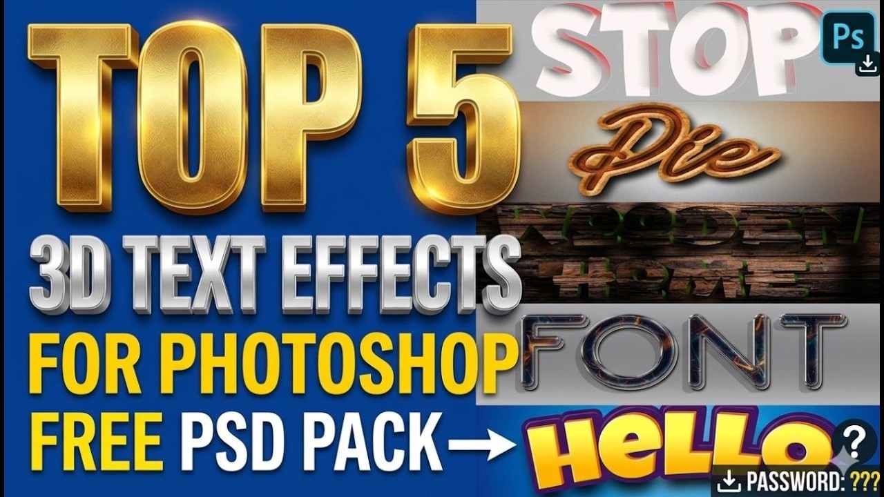 Top 5 Premium 3D Text Effects PSD Free Download  Photoshop Tutorial 2026