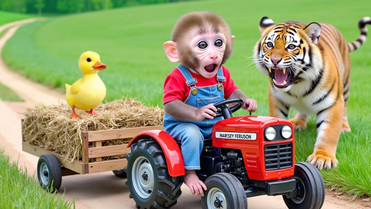 Monkey Nana drives a Tractor and the journey to save the seed bag - NANA MONKEY LIFE
