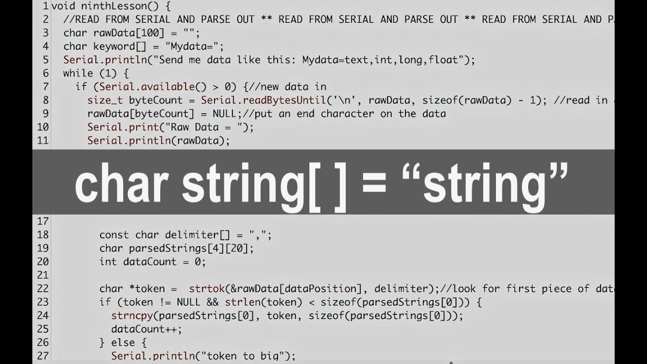 Text String Tutorial in C Code!  Tutorial using Arduino, copy/move/parsing/etc...