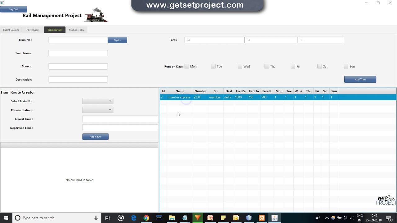 Train Reservation System Java Mini DBMS project @getsetproject com