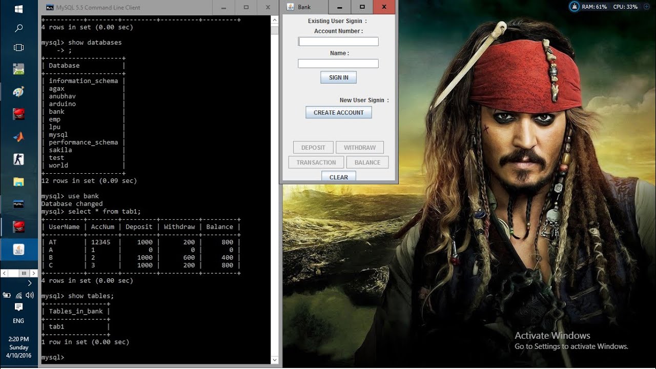 Bank Application on java Platform using mysql database ||Basic||